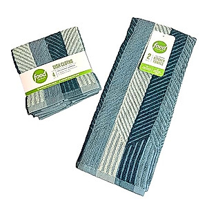 Food Network Kitchen Towel Set Featuring 2 Aqua Stripe Kitchen Towels and 4 Matching Dish Cloths