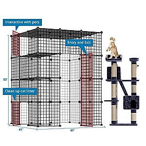 Eiiel Large Cat Cage Enclosures with Balcony Indoor DIY Cat Playpen Detachable Metal Wire Kennels Crate 2x3x3 Large Exercise Place Ideal for 1-3 Cat