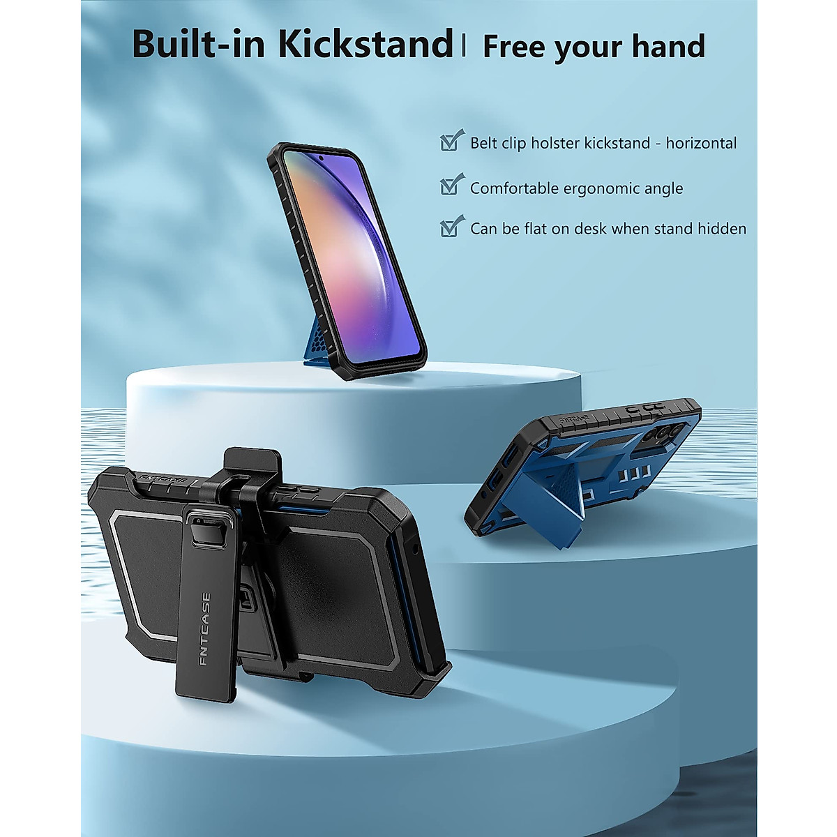 FNTCASE for Samsung Galaxy A54 5G Case: Military Grade Drop Proof Protection Cover with Kickstand & Belt-Clip Matte Textured Rugged Shockproof TPU Cell Phone Protective Case for Galaxy A54 2023 (Blue)