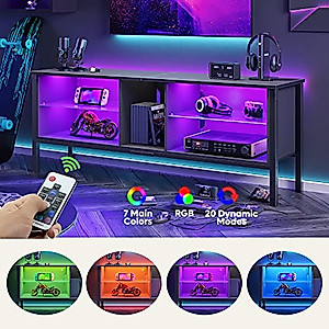 Bestier Entertainment Center, Gaming TV Stand for 70 TV inch, TV Media Console with Modern Glass Shelves, Grey