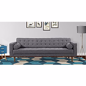 Armen Living Element Sofa in Dark Grey Linen and Walnut Wood Finish