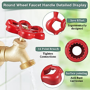 Dreyoo 2 Pack Outdoor Faucet Handles, 0.43 Round Stem Hole Faucet Handle Compatible with LASCO 01-5105, Round Wheel Handle Fits Most 3/8 Shaft Sillcock Valve Stems (16 Point Broach, Red)