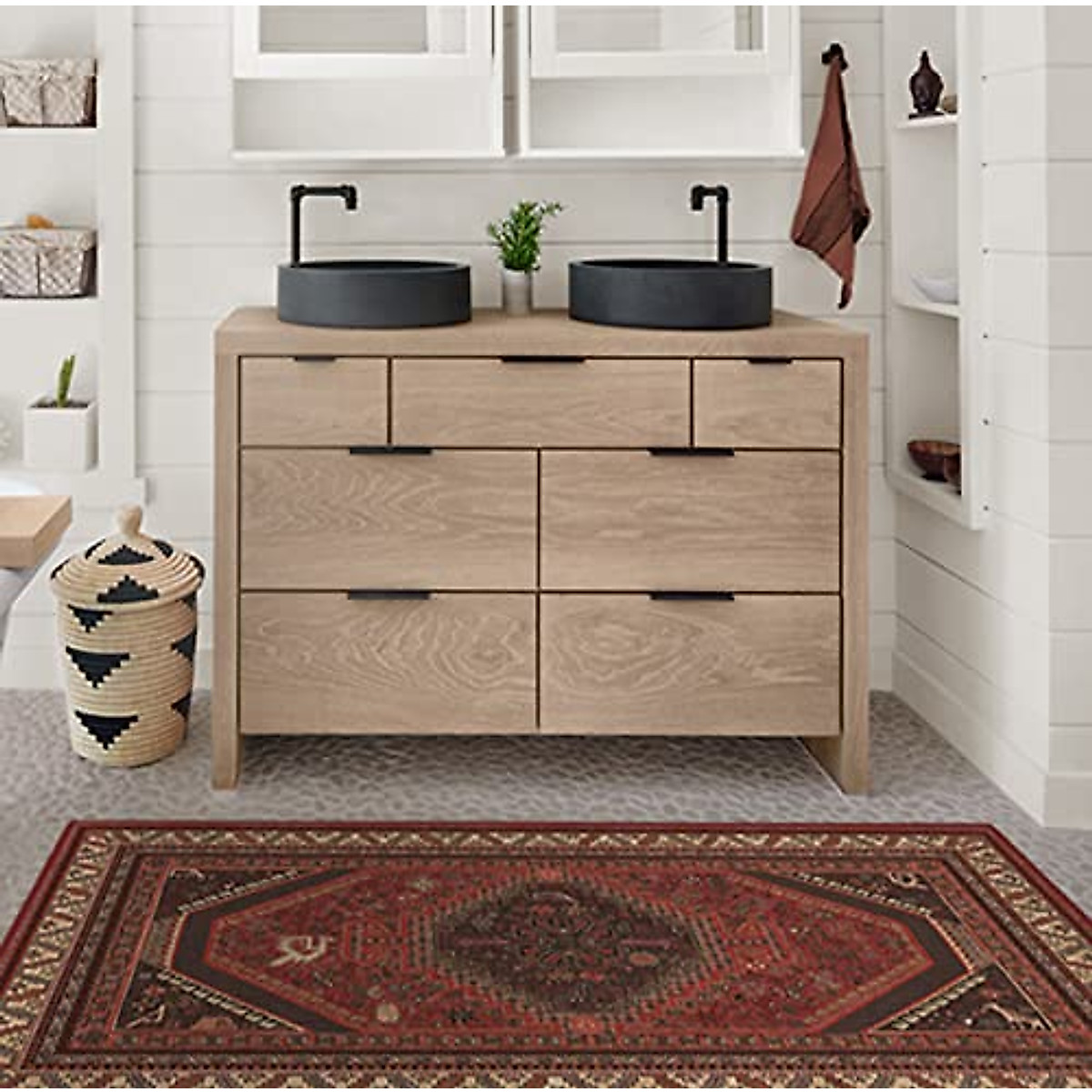 RUGGABLE Zareen Washable Rug - Perfect Boho Area Rug for Living Room Bedroom Kitchen - Pet & Child Friendly - Stain & Water Resistant - Scarlet Red 3'x5' (Standard Pad)