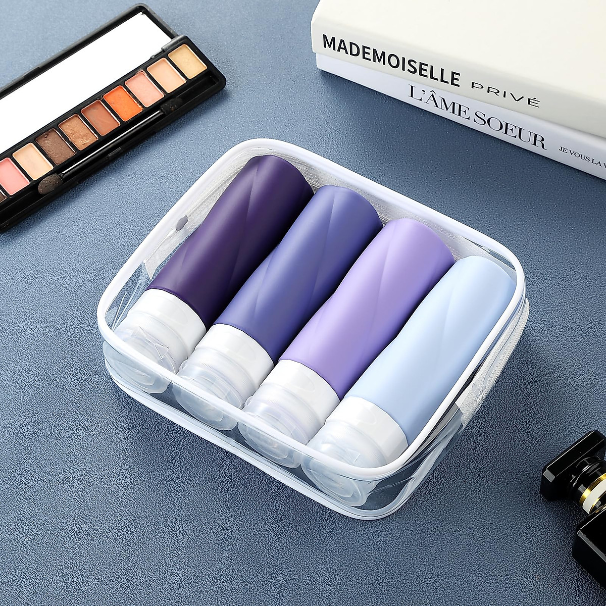 Gemice Travel Bottles for Toiletries, 3oz Tsa Approved Travel Size Containers BPA Free Leak Proof Travel Tubes Refillable Liquid Travel Accessories with Clear Toiletry Bag (4 Pack)