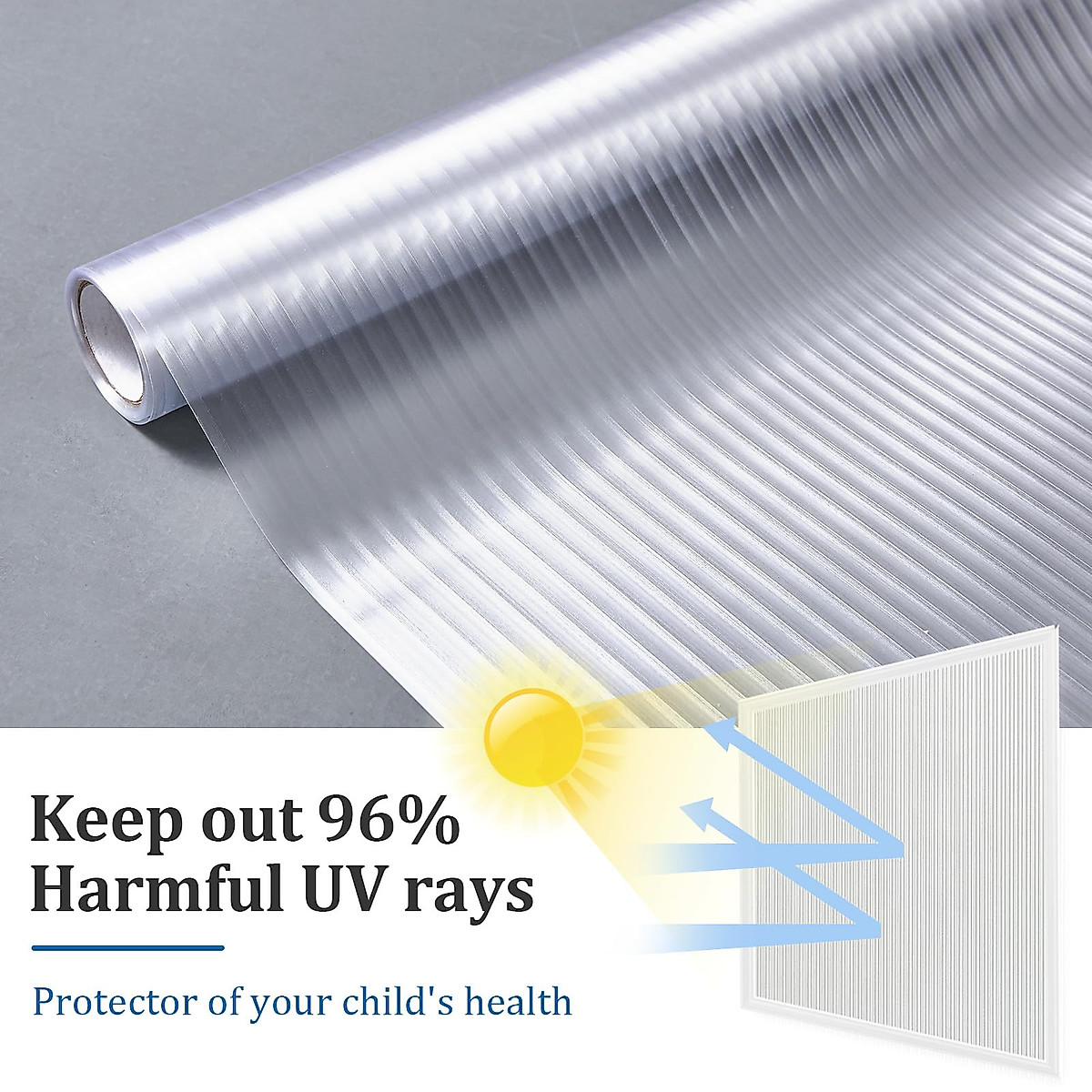 Windimiley Window Privacy Film Reeded Glass Window Clings Frosting Fluted Glass Window Stickers Frosted Bathroom Static Cling Heat UV Blocking Window Tint Decorative Window Coverings, 17.5x78.7 Inch