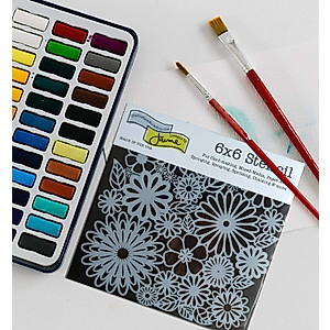 3 Crafters Workshop Mixed Media Stencils | Gears, Clock, Steampunk, Watch Face, Flower Designs | for Journaling, Scrapbooking, Card Making | 6 Inch x 6 Inch Templates Set with Board, Total 4 Items