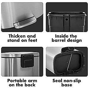 Kitchen Trash Can with Lid Step Trash Bin Fingerprint-Proof for Office Bedroom Bathroom Brushed Stainless Steel Garbage Can 8 Gallon/ 30L