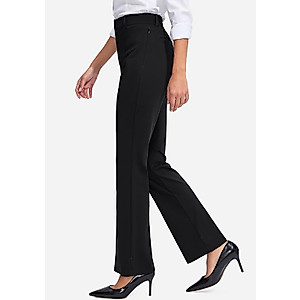 Rammus Womens Straight Leg Casual Pants with Zipper Pockets Stretch Dress Work Pants for Women Business Office Slacks Black