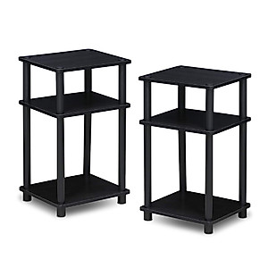 Furinno Just 3-Tier Turn-N-Tube End Table/Side Table/Night Stand/Bedside Table with Plastic Poles, 2-Pack, Americano/Black & Jaya Large Entertainment Stand for TV Up to 55 Inch, Blackwood