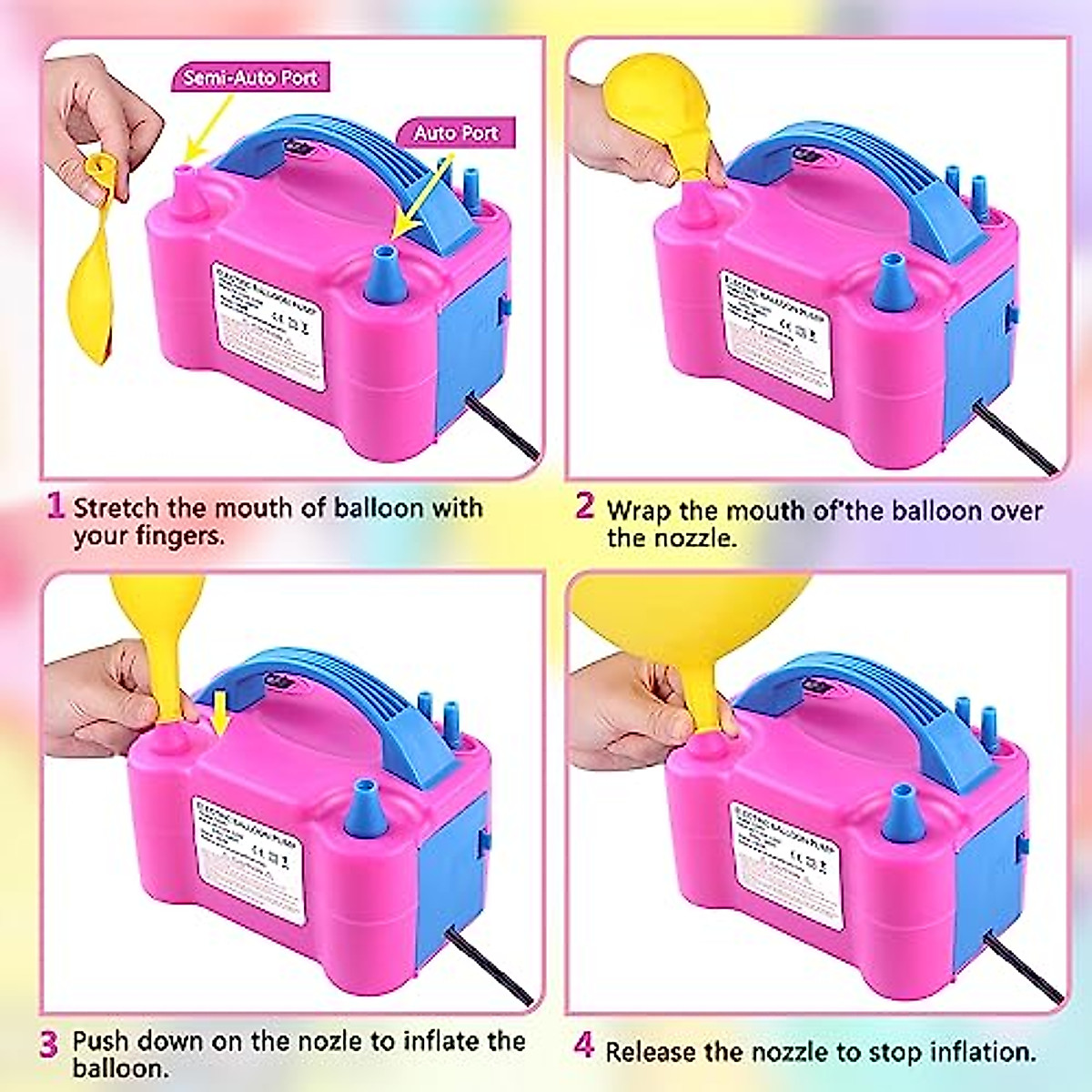 Balloon Pump Electric, 110V 600W Balloon Blower Inflator Dual Nozzle Air Pump Balloons Inflator for Decoration, Party, Sport,Gifts:2 Balloon Tying Tools