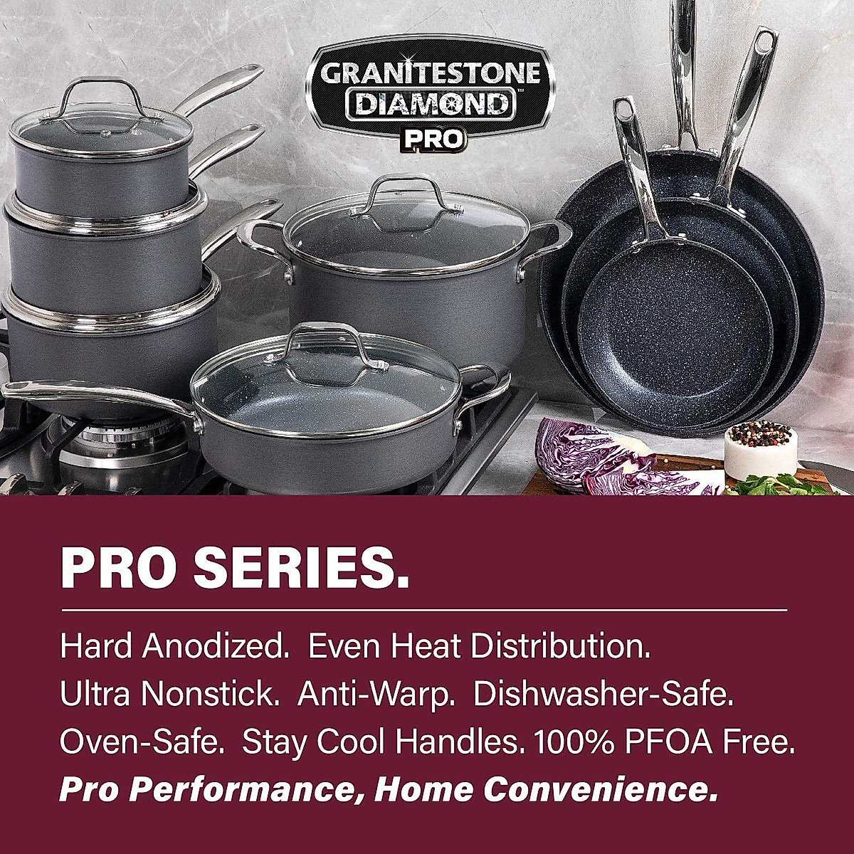 Granitestone Pro Pots and Pans Set 20 Piece Hard Anodized Complete Cookware + Bakeware Set with Ultra Nonstick Diamond Coating, Stainless Steel Stay Cool Handles, Oven Dishwasher & Metal Utensil Safe