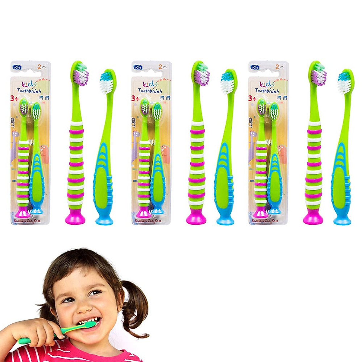 ALL PURE 6 Pack Kids Toothbrush Suction Cup Stand Soft Bristles Toddler Clean Oral Care