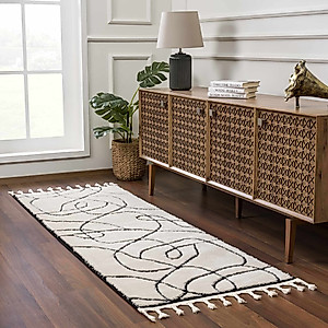 Hauteloom Deren Living Room, Bedroom Bohemian Shag Area Rug - Soft Shaggy Farmhouse - High Plush Pile - White, Black, Cream, Light Beige, Bone - 5'3" x 7'