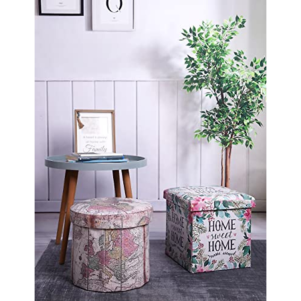 HONCOEN Folding Ottoman Footrest Keepsake Box Modern Decor Gifts Home Statue Sculpture Leather Footstool Arts Crafts 13x13inch