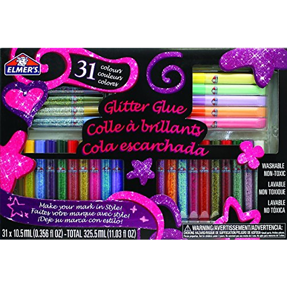 Elmer's 3D Washable Glitter Glue Pens, 31 Rainbow and Glitter Colors (E198)