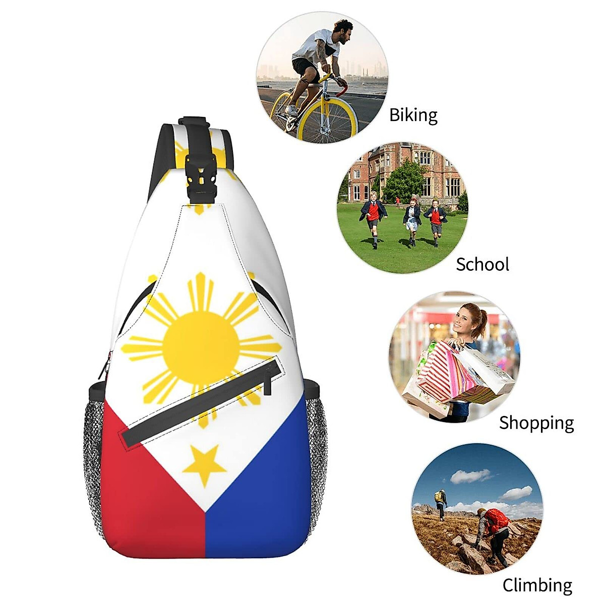 Hicyyu Philippine Flag-5 Outdoor Crossbody Shoulder Bag For Unisex Young Adult Hiking Sling Backpack