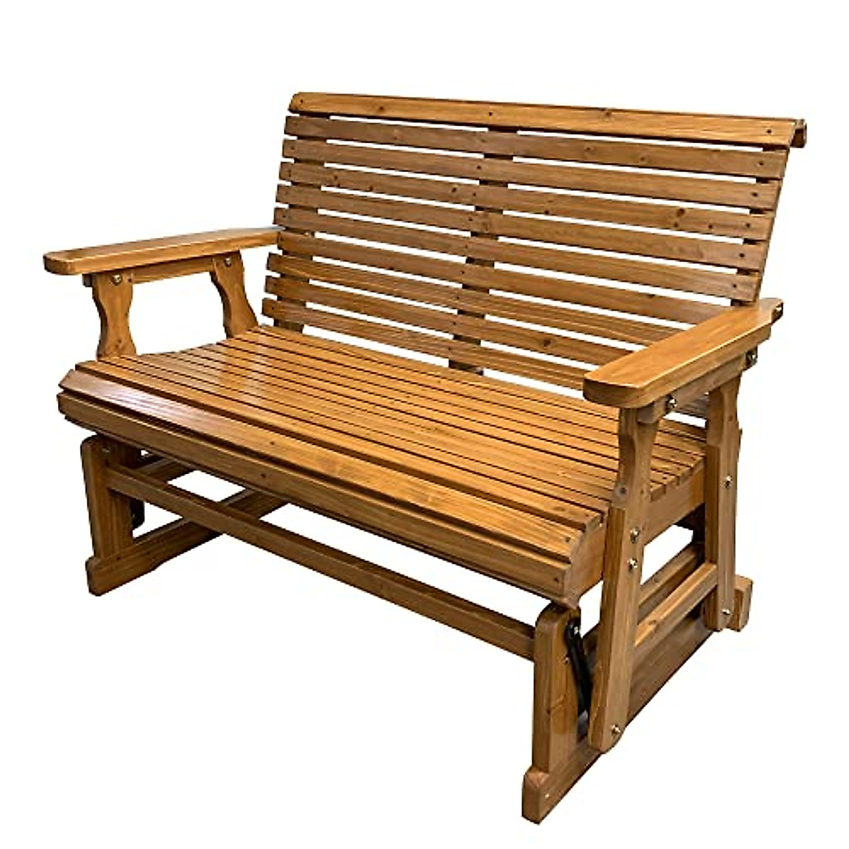 Wooden Patio Glider with High Roll Back and Deep Contoured Seat, Solid Fir Wood, 2-Seater, Heavy Duty 800 LBS, 4 Feet