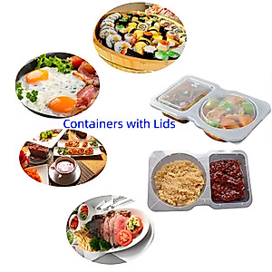 HNOYGNU 20 Sets Double Compartment Condiment Containers with lids,2 Compartment Snack Containers Snack Disposable Plastic Dip Container Snack Container for Takeaway Sauces, Dips and Travelling Snacks