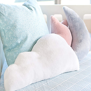 Oilo Pink Chenille Pillow - 10x20 inches - Plush Fill - Baby Girl Decor, White Cloud - Soft Throw Pillow for Kids Room, Machine Washable