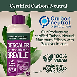 Breville Compatible Descaling Solution. Specially Formulated to Clean & Descale your Breville Machine. 2 Uses per Bottle, 2 Pack. Eco-Friendly Carbon Neutral Maintenance Kit.