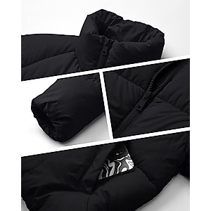 Womens Winter Puffer Jacket Cropped Long Sleeve Zip Up Baggy Short Down Coats with Pockets Black M