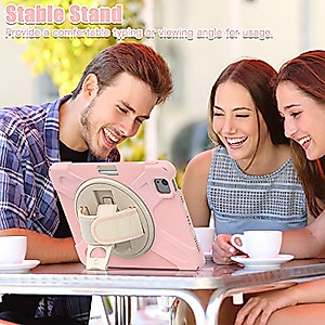 ORIbox Corsair Case for iPad Air (5th/4th) Case and iPad Pro 11-in.(4th/3th/2rd/1st) Case, Heavy Duty Rugged Protective, 3 in 1 Shockproof Bumper with 360° Kickstand/Hand Strap, Corsair Pink