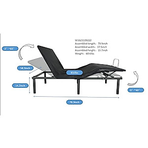 HBRR Twin XL Electric Adjustable Bed Base, Ergonomic Basic Bed Frame with Quiet Motor and Steel Frame Support, Independent Head and Foot Incline, Black
