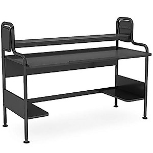 Tribesigns 55 Inch Computer Desk with Hutch, Large Gaming Desk with Monitor Shelf and Storage Shelves, Studio Workstation Desk Studying Writing Table for Home Office (Black)