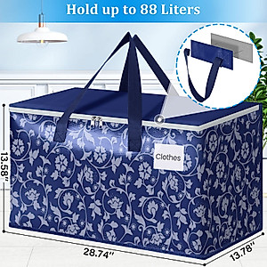 HomeHacks Moving Bags, Extra Large Size Moving Boxes, Heavy Duty Luggage Bags with Smooth Zipper and Sturdy Handles, Large Capacity & Easy Loading Storage Totes for Space Saver 88L, 6-Pack, Blue