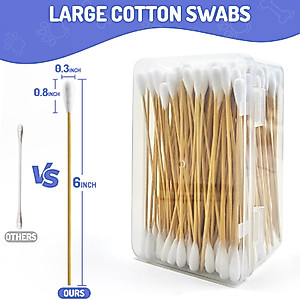 Accesfire 200pcs Large Cotton Swabs in Storage Box, 6 Inch Long Cotton Swabs with Bamboo Handle for Dogs - Professional Dog Ear Swabs, Big Cotton Swabs, Specially Designed for Dogs, Cleaning Solution