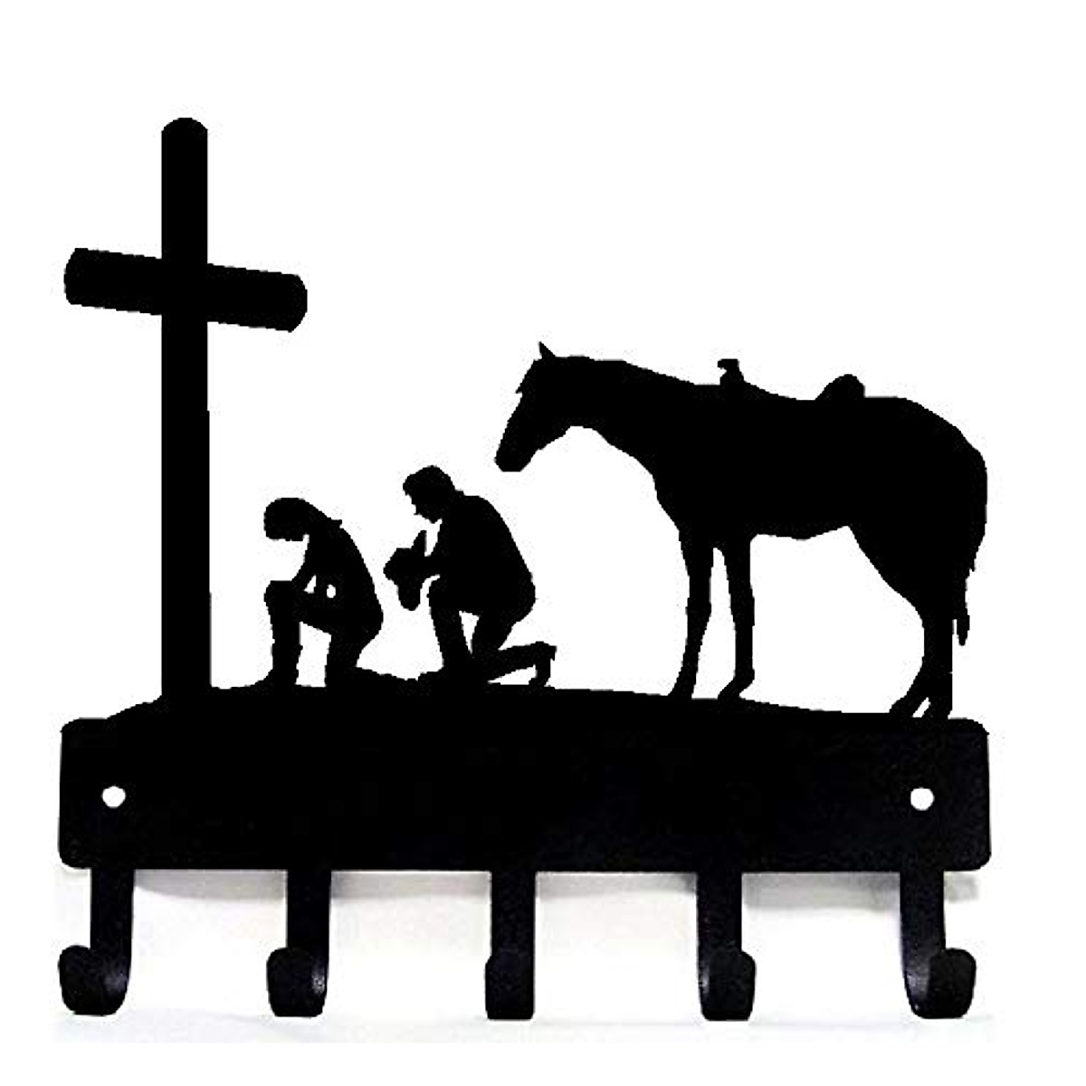 Cowboy Cowgirl at The Cross - Key Rack Hanger - Small 6 Inch Wide - Made in USA; Faith Home Decor and Storage