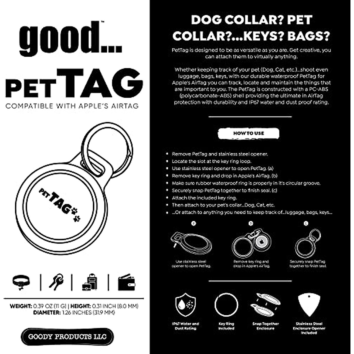 AirTag Dog Tag Waterproof Pet Holder for Apple Updated Model