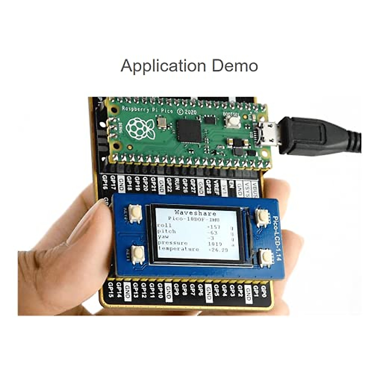 Raspberry Pi Pico Evaluation Kit (Type B) RPi Pico with Pre-Soldered Header+1.14 inch LCD Display+10-DOF IMU Sensor+GPIO Expander+Dual GPIO Expander