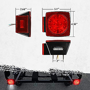 Partsam 12V Submersible Square Led Trailer Light,Red White LED Stop Turn Tail License Brake Running Light Lamp for Trailers Under 80" Boat Trailer Truck Marine Camper RV Snowmobile,IP68,DOT Compliant