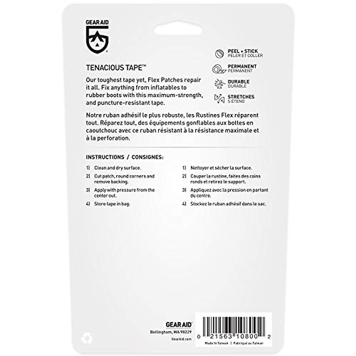 GEAR AID Tenacious Tape Flex Patches for Vinyl and Fabric Repair, Clear, Two 3" x 5" patches (10800)