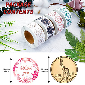 Thank Your Stickers, 2000PCS Floral Thank You Labels 1" Fashion Thank You Stickers Rolls 4 Designs for Bakery Package, Envelop Seal, Gift Box, Bubble Mailer, etc…