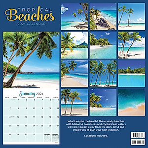 TF PUBLISHING 2024 Tropical Beaches Wall Calendar | Large Grids for Appointments and Scheduling | Vertical Monthly Wall Calendar 2024 | Home and Office Organization | Premium Gloss Paper | 12"x12”
