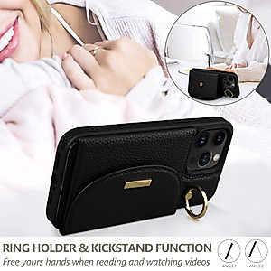 Keallce Wallet Case for iPhone 15 Pro Max 6.7'', Flip Case with Card Slots, Ring Holder Kickstand, PU Leather Protective Folio Cover for Women, Black