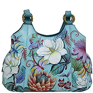 Anuschka Women's Hand Painted Genuine Leather Triple Compartment Satchel - Jardin Bleu
