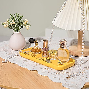 Ceramic Bathroom Tray,Kitchen Sink Organizer Tray,Cosmetics Holder,Vanity Trays,Candle Tray,Dessert Plate,Simple Style Rectangle Tray for Dessert Fruit Jewelry Perfume Soap Succulents Plant (Yellow)