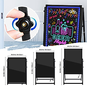 Hosim Standing A-Frame LED Message Writing Board, 24” x 16" Illuminated Erasable Neon Effect Restaurant Menu Sign, Flashing Mode DIY Message Chalkboard for Kitchen Wedding Promotions