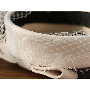 Pillbox Hat Fascinator Beret Wedding Party Top Hat Church Wool Hat for Women (Ivory)