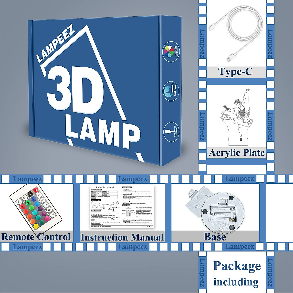 Lampeez Kids 3D Ballerina Night Light Ballet Dancer Gifts Lamp with 16 Colors Remote Control Changing Birthday Xmas Valentine's Day Gift Idea for Boys and Girls