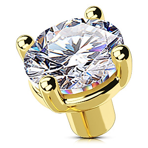 OUFER 14K Solid Gold Clea CZ Replacement Ball Externally Threaded for Belly Button Rings (Gold)