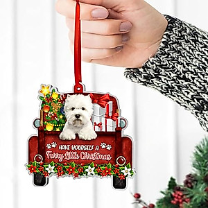West Highland White Terrier Dog Ornaments Christmas Tree, Westie Dog Red Truck Car Aluminum Ornament (NOT 3D), Christmas Decoration 2023 for Westie Dog Lovers, Dog Mom, Dog Dad, Pet Lovers