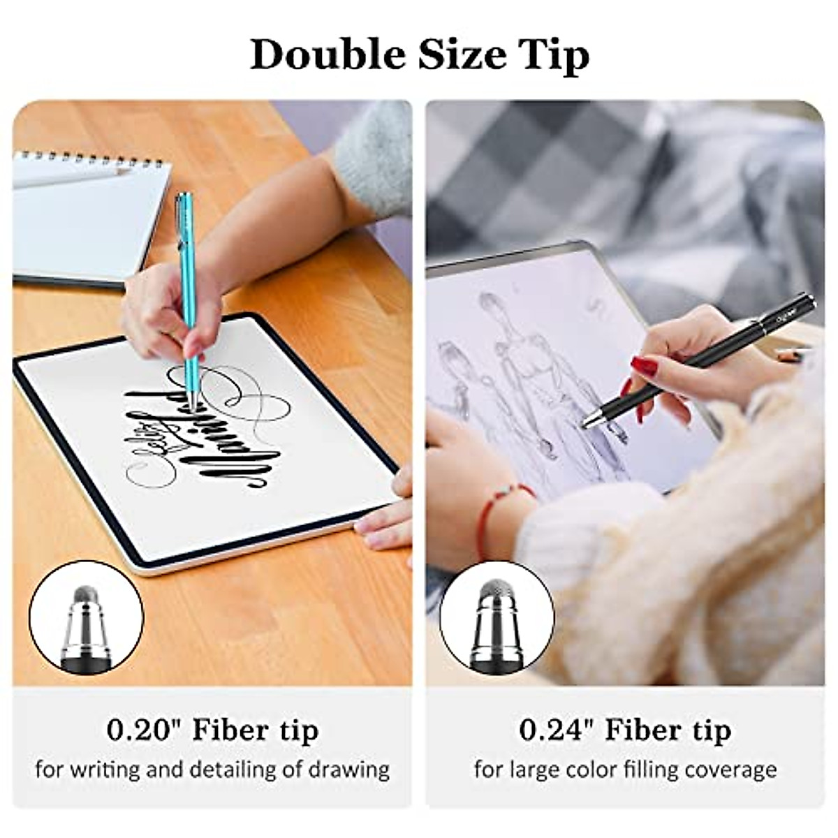 Stylus Pens for Touch Screens, Digiroot Upgraded High Sensitivity 0.2" & 0.24" Fiber Tip Stylus for All Capacitive Touch Screen Devices, 8 Extra Replaceable Tips (4 Pcs, Black/White/Blue/Rose Gold)…