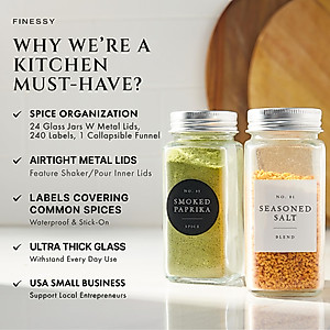 FINESSY Empty Glass Spice Jars with Label 24 Pack, 4 oz Glass Spice Jars with Shaker Lids, Spice Bottles Empty Glass with Labels, Glass Spice Containers with Labels and Lids, Seasoning Containers