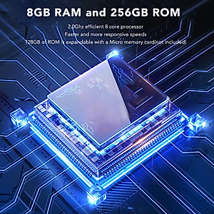 10.1in Tablet with Case Keyboard Mouse, 8 Core 8GB 256GB, FHD Screen, 7000mAh Battery, BT Keyboard Mouse, 4G, Blue (US Plug)