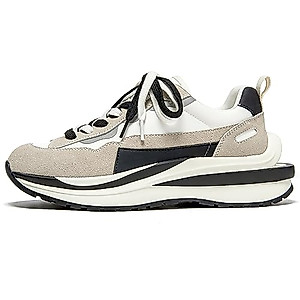 BEAU TODAY Sneakers for Women Casual Leather Platform Chunky Sneakers Comfortable Tennis Running Shoes Non-Slip Walking Shoes Womens Fashion Sneakers Grey US 7.5