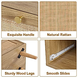 Anmytek Modern Rattan Wood Chest of 3 Drawer Dresser with Spacious Storage for Bedroom Living Room H0027, Rustic Oak